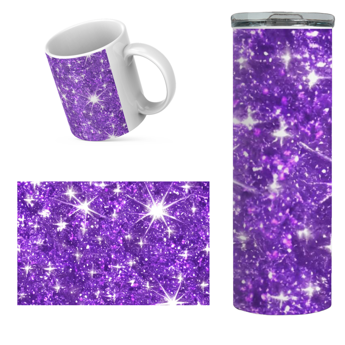 Purple Sparkle Printed Mousepad, Mug & Double Wall Skinny Tumbler Set ...