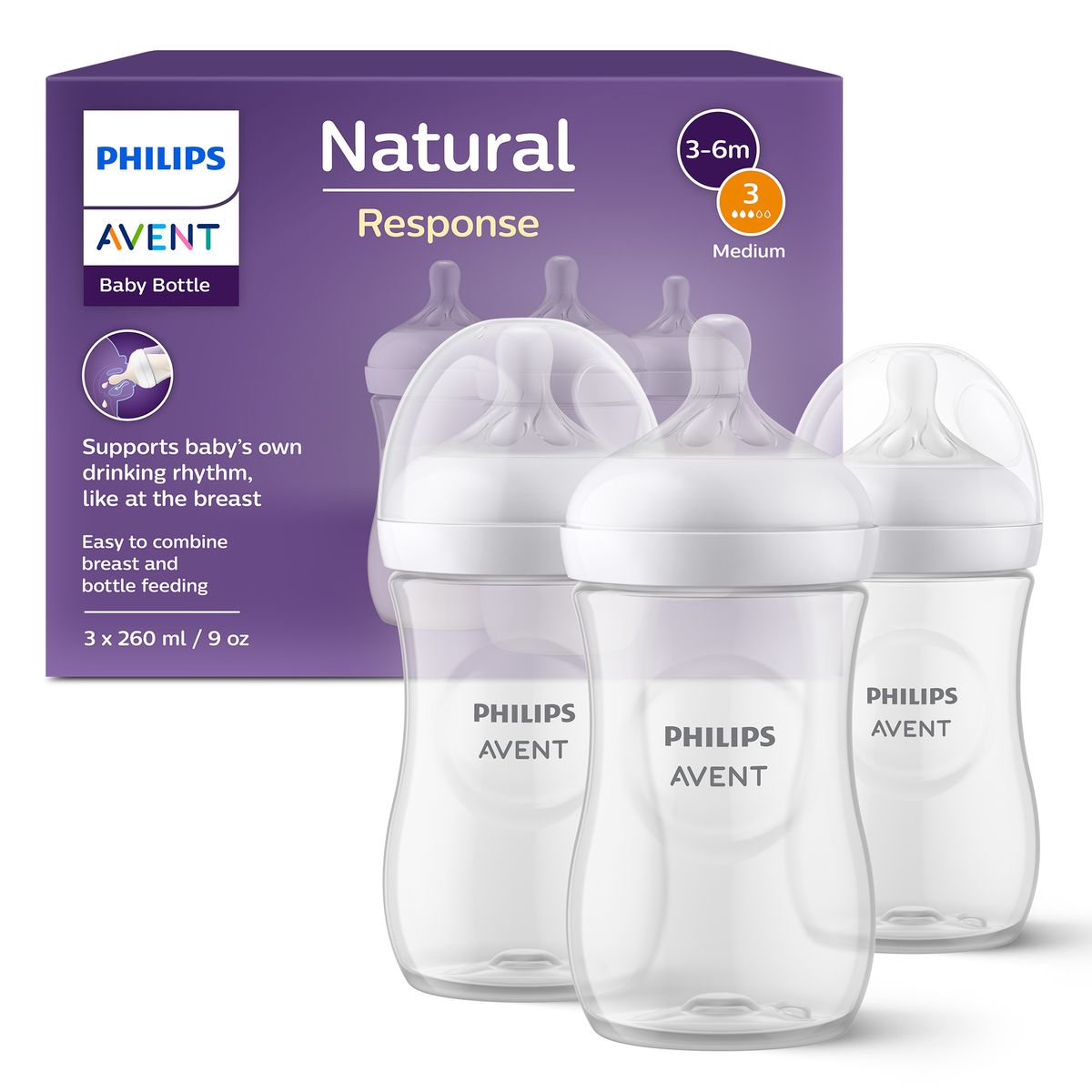 Philips Avent Natural Response, 3 Bottles, 9oz/260ml with Medium Flow Teat | Shop Today. Get it ...