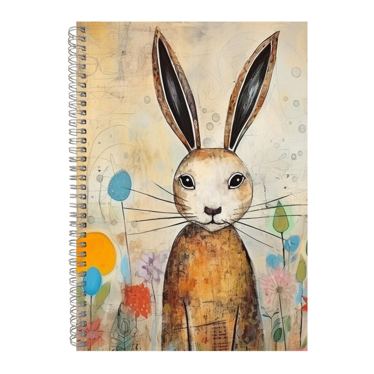 Rabbit Drawing A4 Notebook Spiral Lined Trendy Easter Graphic Notepad ...