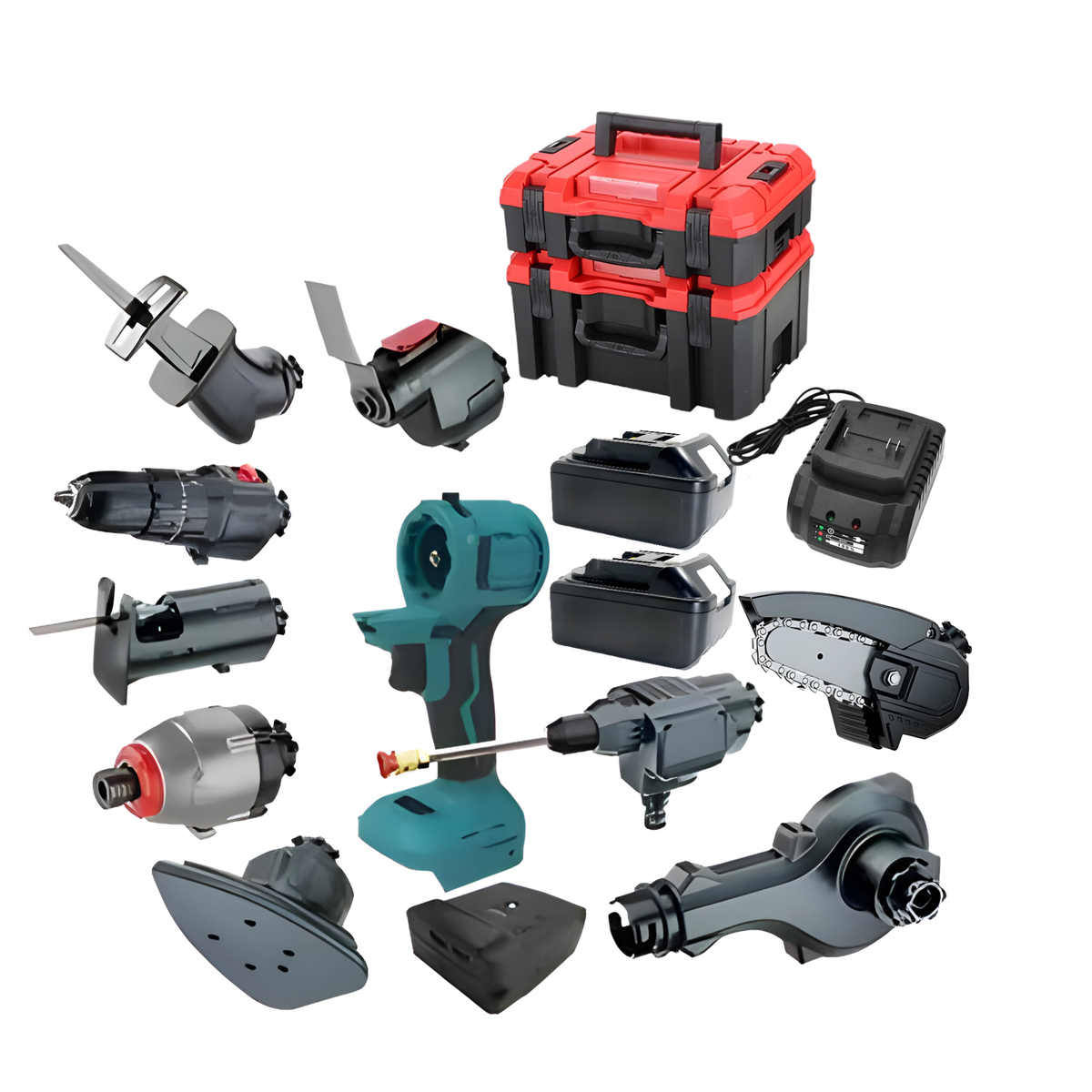9-in-1 Cordless Multi-Head Power Tool Attachment with 2 48V Batteries ...