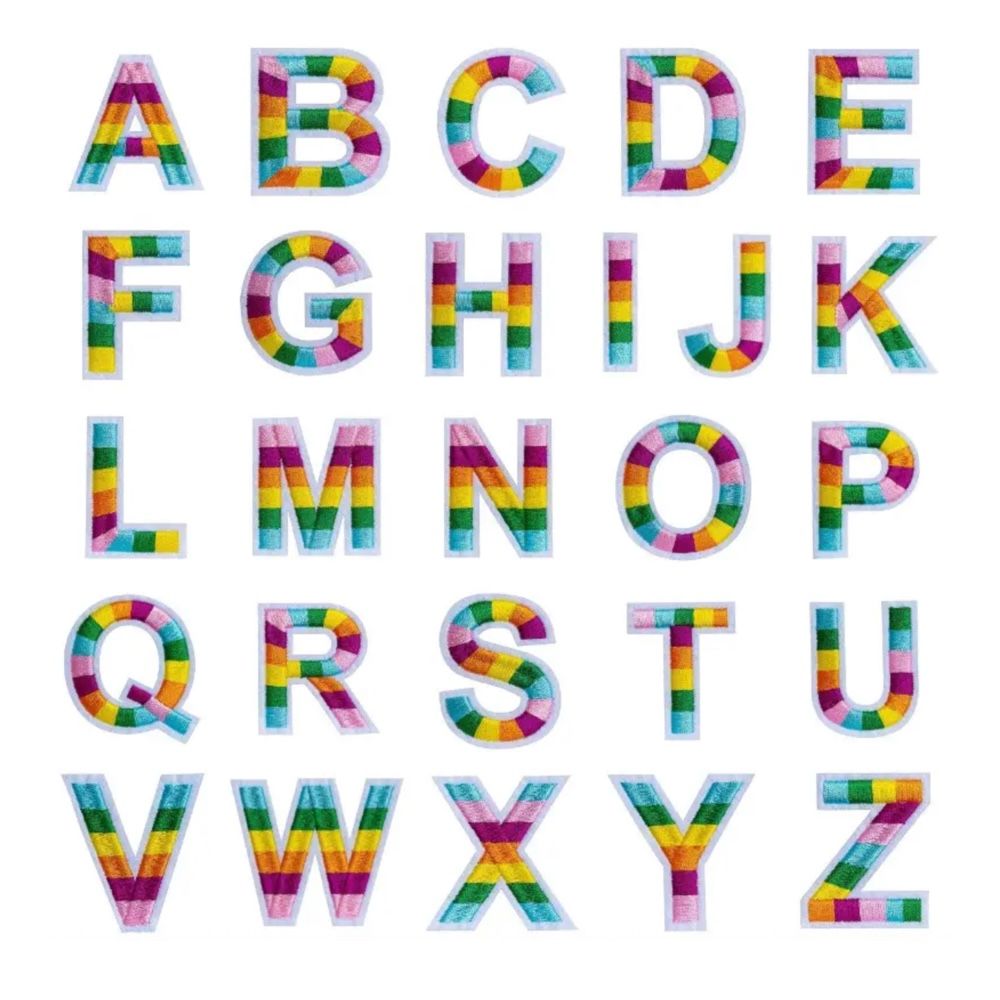 Craft DIY Embroidered Rainbow Letters Cloth Patches Alphabet 26pc ...
