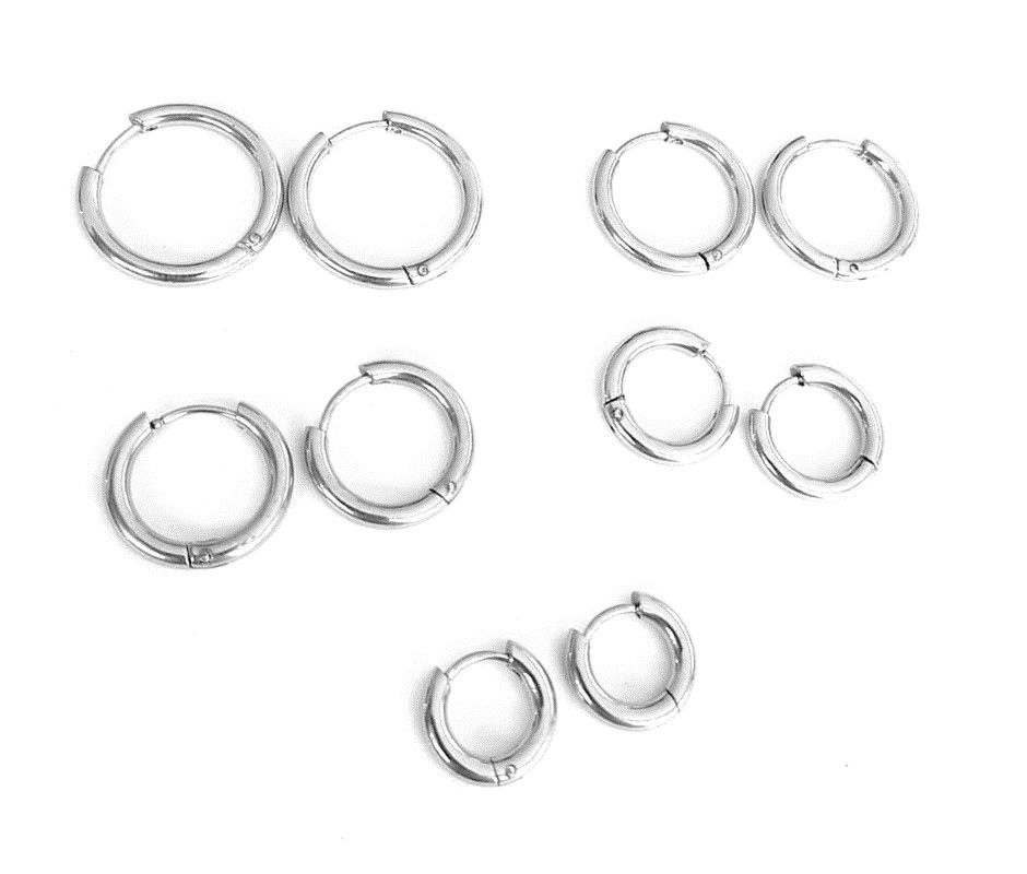 5 Pairs Silver Stainless Steel Hoop - Hinged Sleeper Earrings | Shop ...