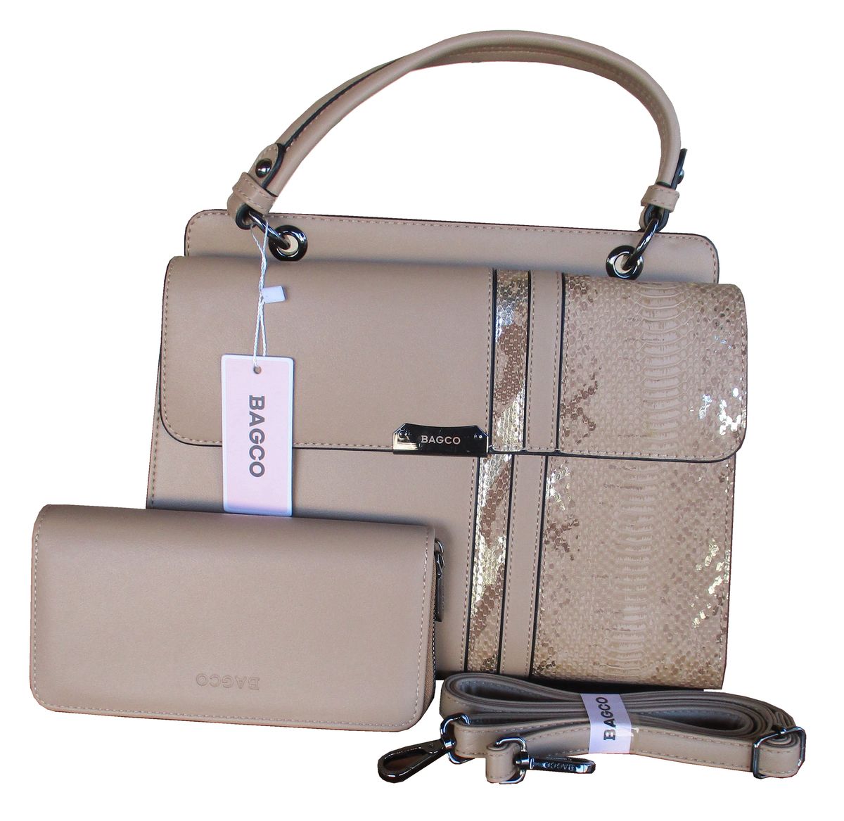 Bagco - 2-Piece Women's Beige Bag Set: Handbag & Matching Wallet | Shop ...