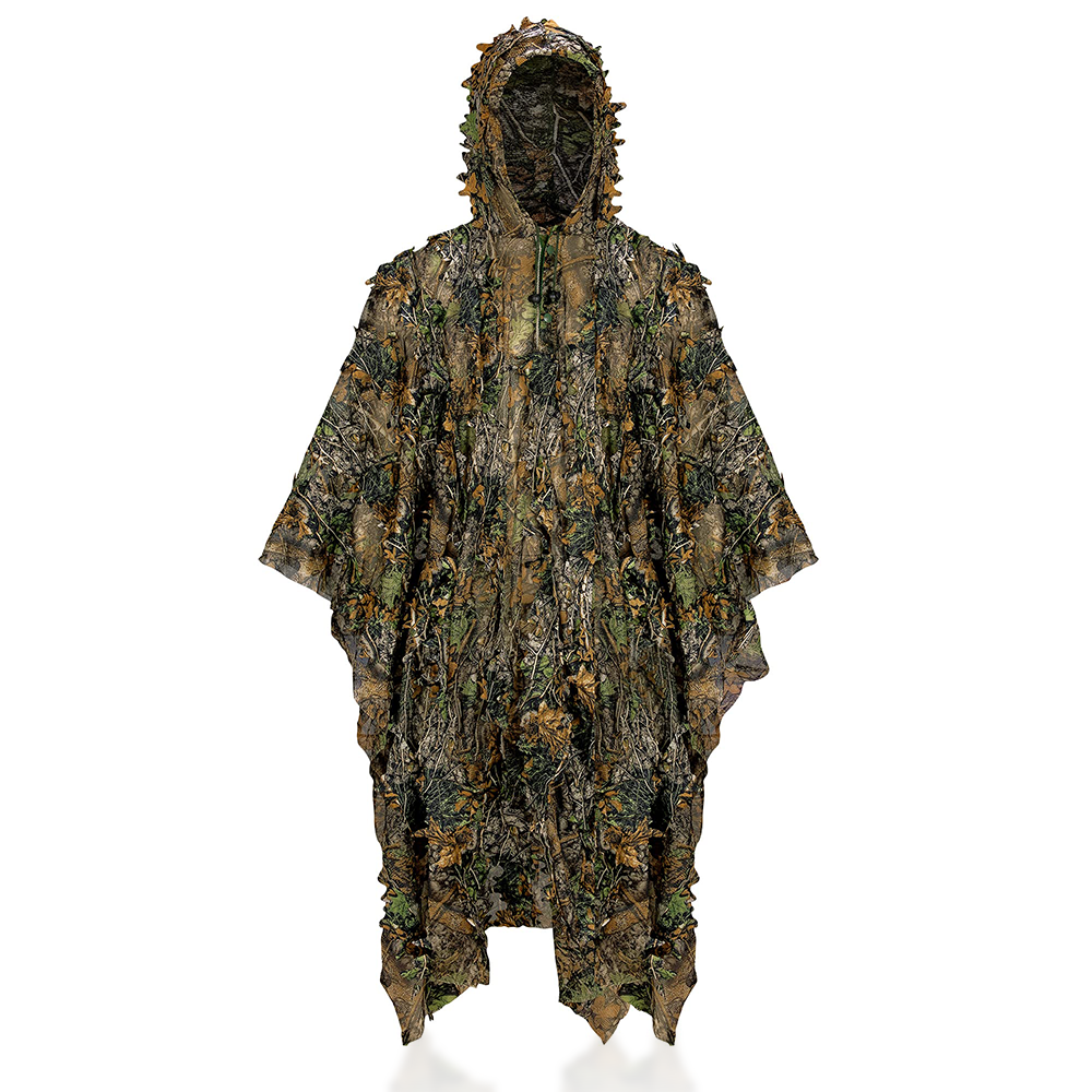 Ghillie Poncho Camo Hunting Suit, 3D Leafy Camouflage Hooded Cape ...