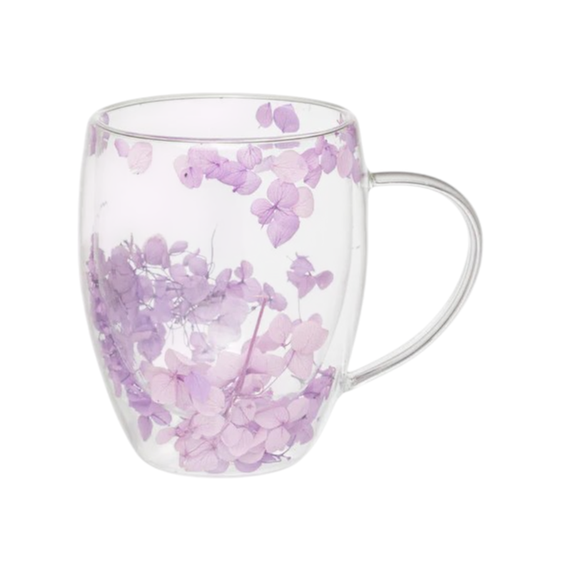 Double-Walled Purple Floral Glass Mug - Transparent - 350ml | Shop ...