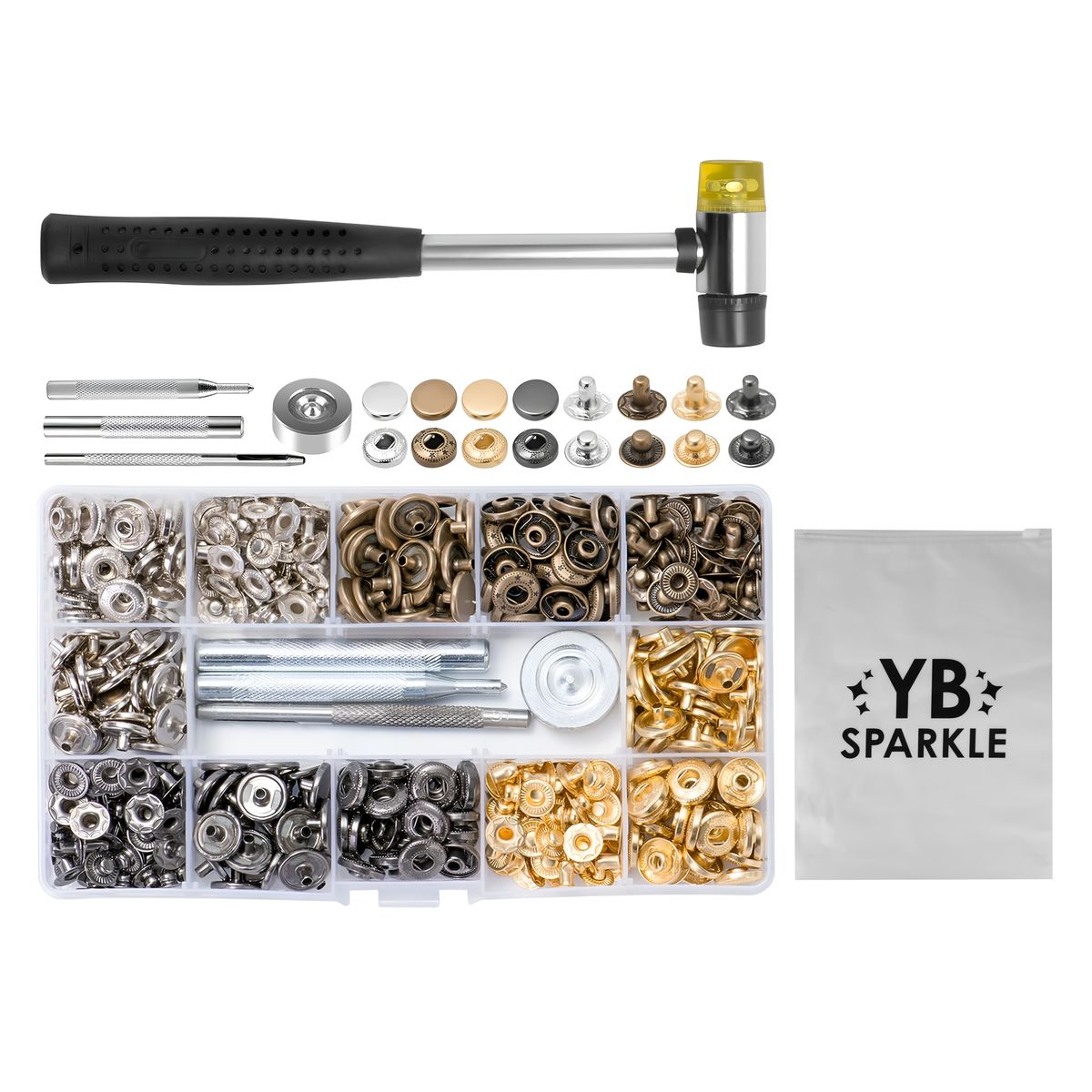120 Piece - Snap Button Press Stud Tools Set & Hammer + Sparkle Storage ...