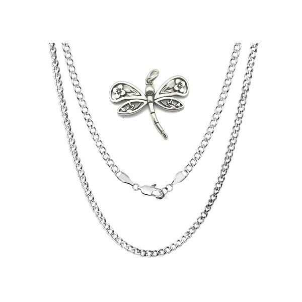 2mm Flat Cuban 50cm Link Chain with Beautiful Detailed Dragonfly ...