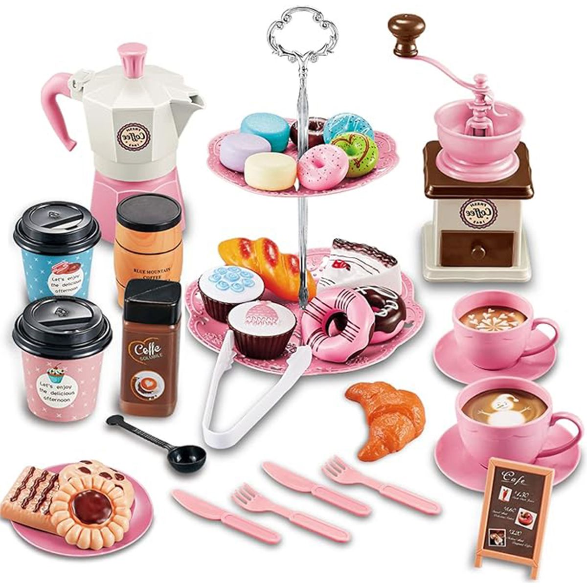 38Pcs Kids Pretend Tea Party Toys Set Kitchen Dessert Coffee Maker Toys ...