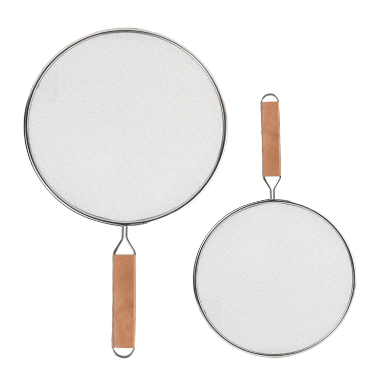 Splatter Screen Pan Mesh with Wooden Handle | Stainless Steel | 2 Pack ...