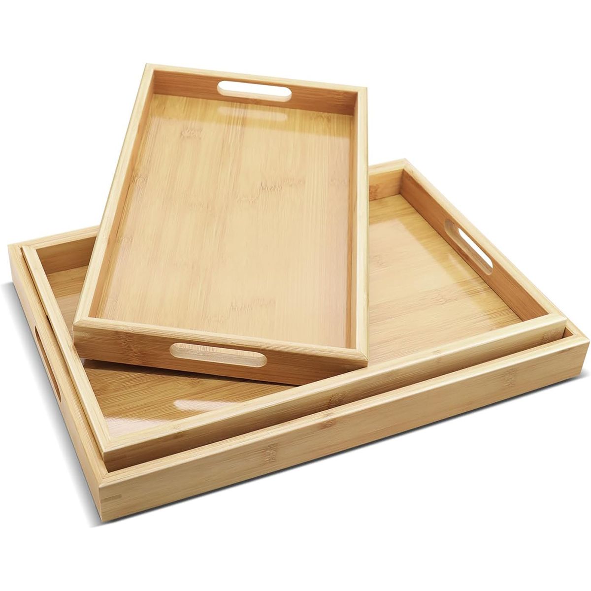 Bamboo Tray For Serving Food-3 Pack Bamboo Wooden Serving Trays With ...