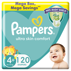 Pampers Anti-Rash Shield Taped Size4+(10-15kg),120 Nappies,Lotion with ...