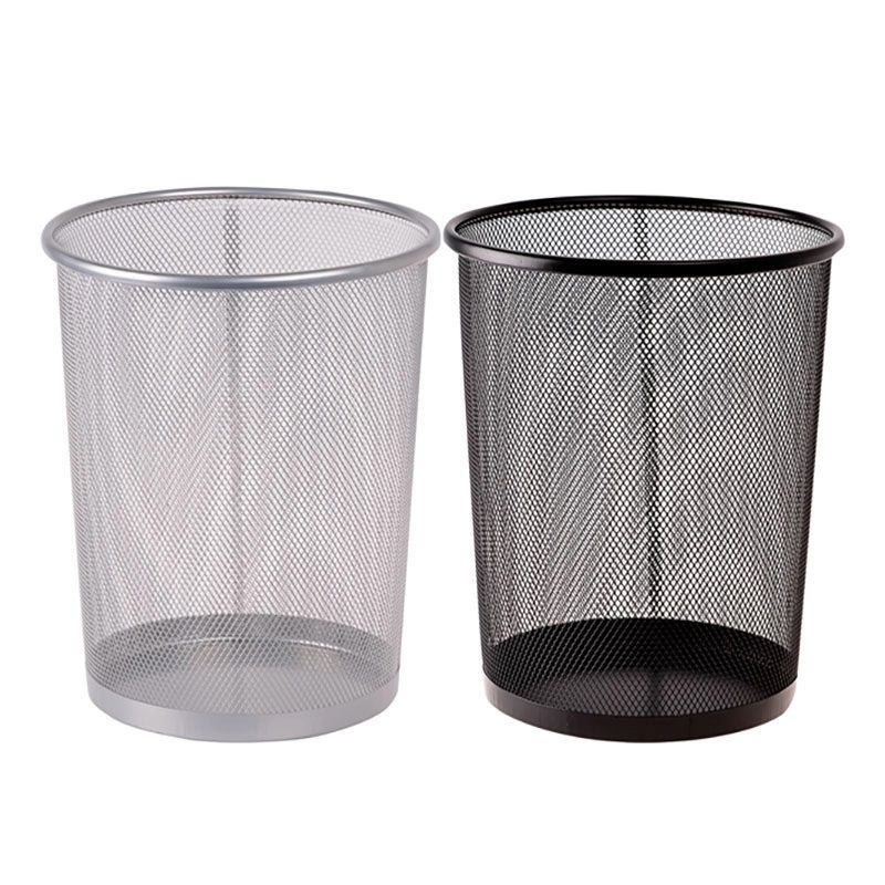 Wire Mesh Metal Round Waste Bins (Set of 2) Black & Silver | Shop Today ...