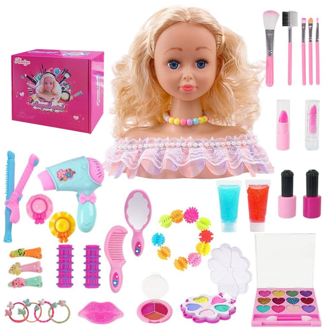 45 Piece Doll Head Hair Styling Makeup Toy Model Kids Pretend Play Set ...
