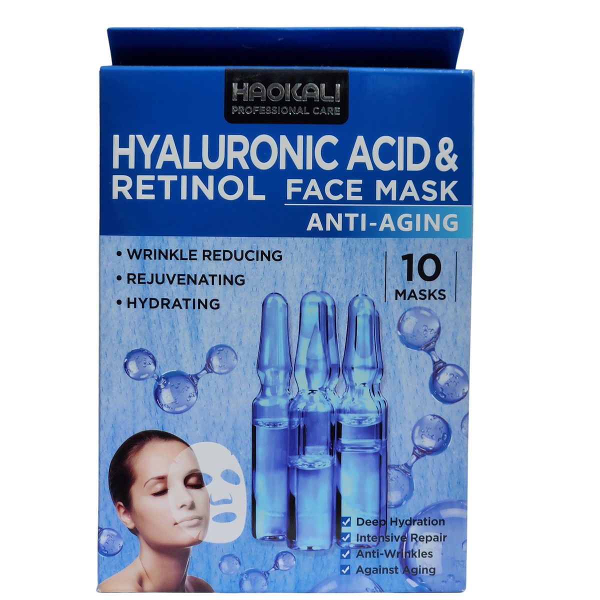 Haokali Hyaluronic Acid & Retinol Face Mask Anti-Aging- (30ml X 10 ...
