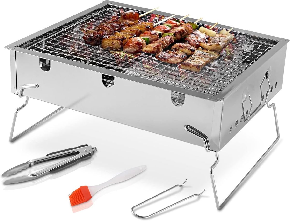 Folding Stainless Steel Tabletop Charcoal BBQ Grill Set - JS497 | Shop ...