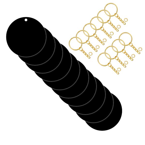 Black Acrylic Blank Round Keyring with Gold Keychains | Shop Today. Get ...