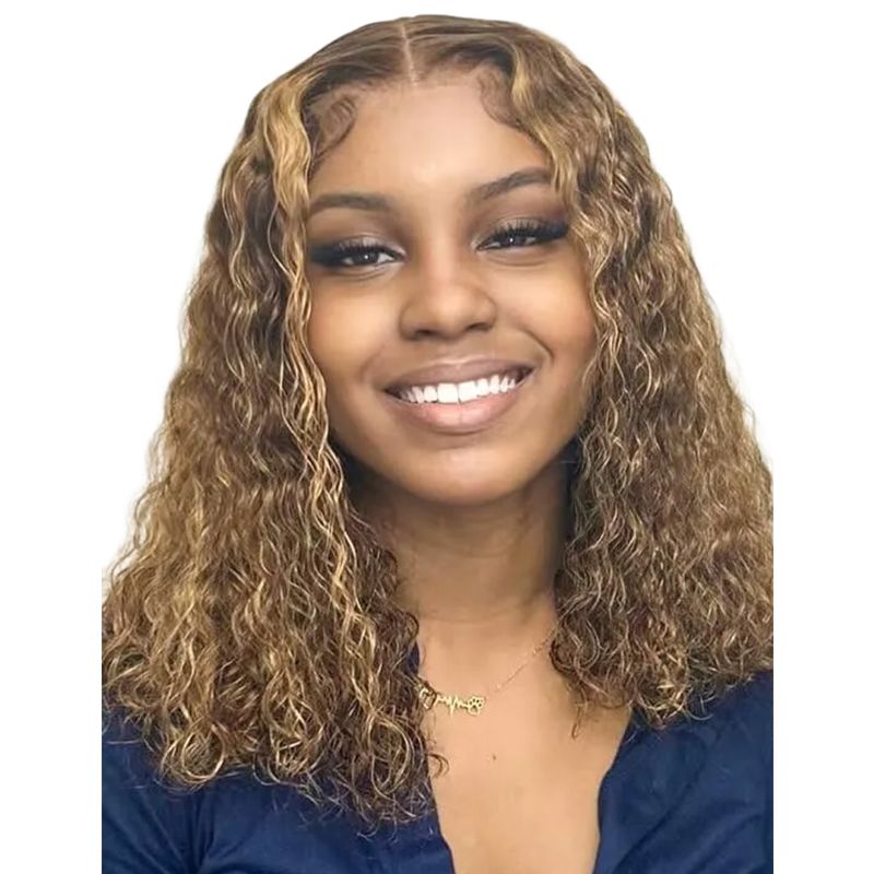 VSP 14Inch Ombre Highlight Deep Wave Curly Short Bob Wig 13x4 Hd Human ...