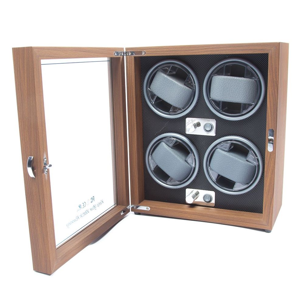 USB Powered Quadruple Watch Winder with LED Backlight (Walnut Finish ...
