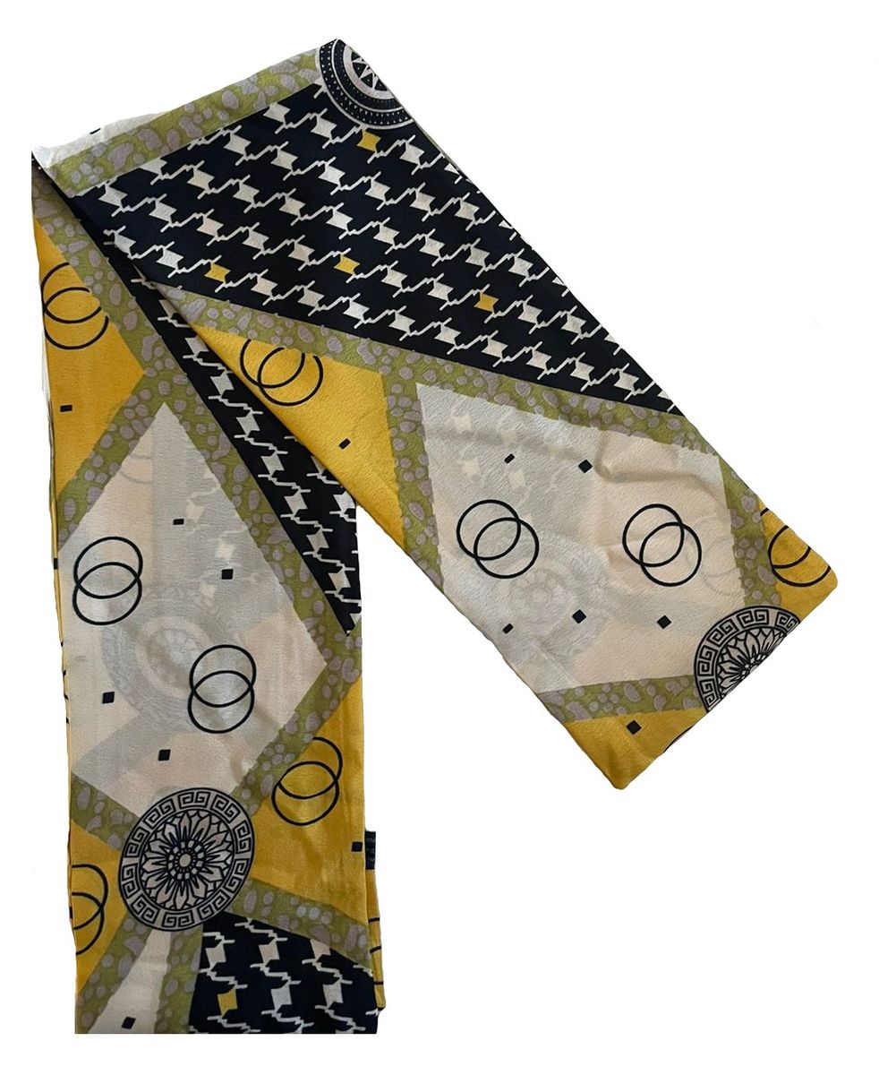 Lady's Silky Two Layered Double Sided Office Scarf/Tie - Yellow/Black ...