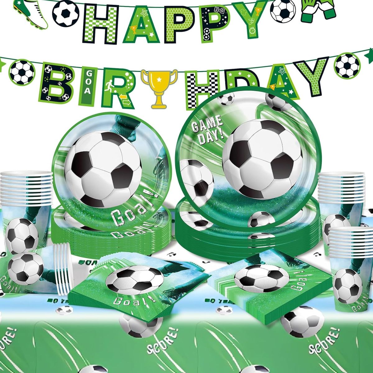 Birthday Party Table Setting DIY Decoration Set - Soccer - 82 Piece ...