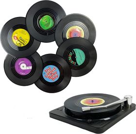 6 Piece Vinyl Coasters With Base Record Player Holder | Shop Today. Get ...