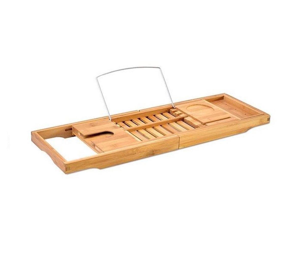 Expandable Bamboo Bath Tub Caddy - Bathroom Storage 100% Natural Bamboo ...