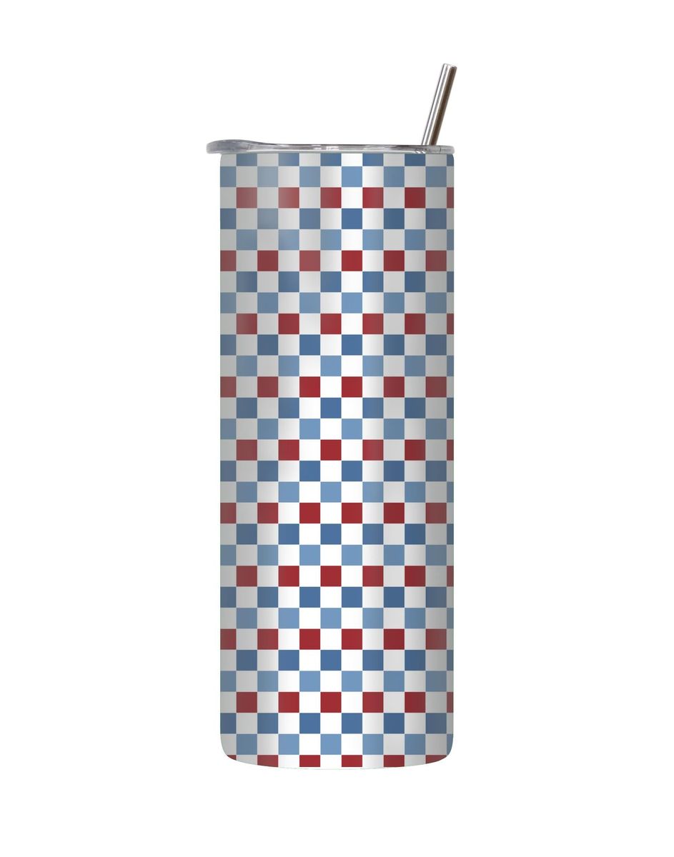Pattern16 20 Oz Tumbler with Lid and Straw Red and Bue Graphic Present ...
