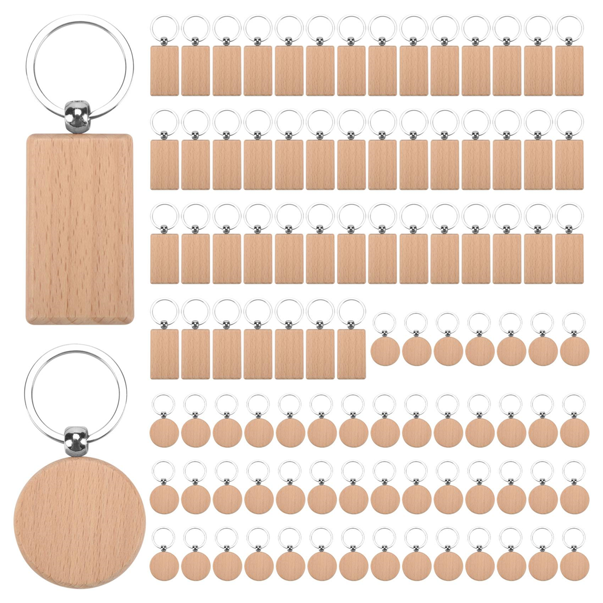 DIY Blank Wooden Key Chain Rectangle Heart Round Ellipse Carving Ring ...