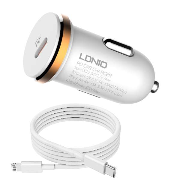 LDNIO - C22Q - USBC-Port Car Charger With Type-C to iPhone Cable - White | Shop Today. Get it ...