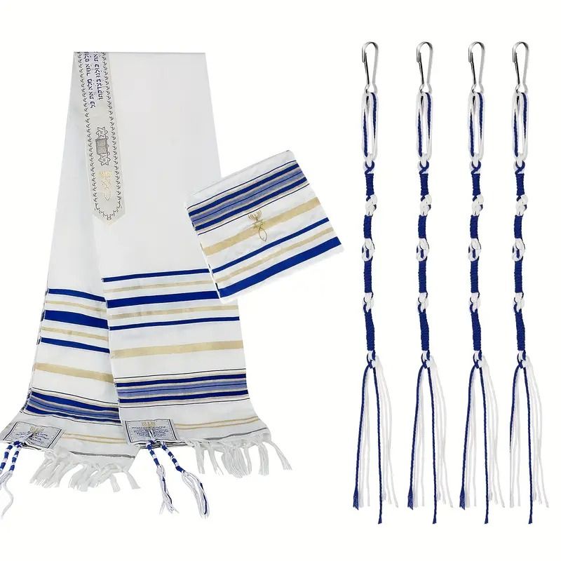 Traditional Jewish Tallit Prayer Shawl Set with Tzitzit - 180cm x 50cm ...