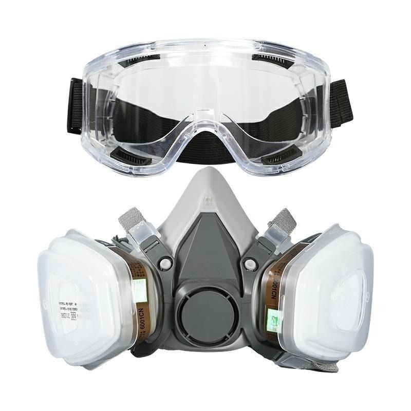 Respirator Reusable Half Face Cover Gas Mask with Safety Glasses ...
