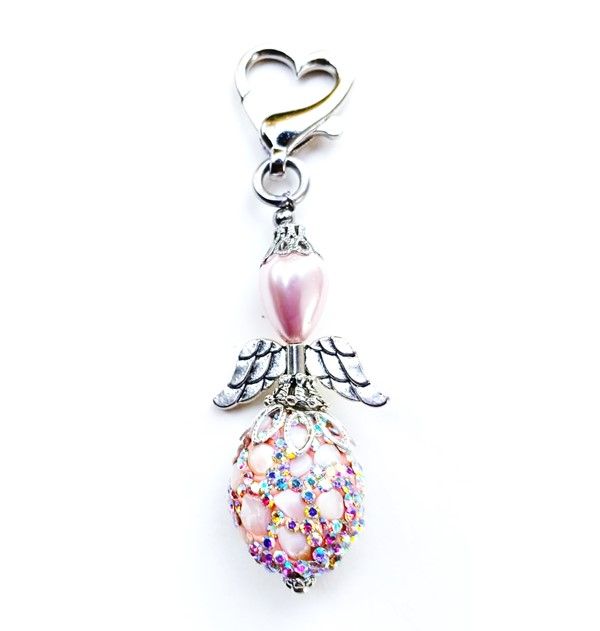 Pink Handmade porcelain/ gemstone angel - heart keychain -bag charm ...