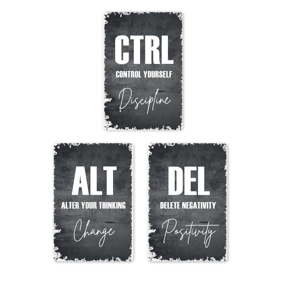 CTRL, ALT, DEL - Inspirational Set of 3 A4 Metal Posters Wall Art ...