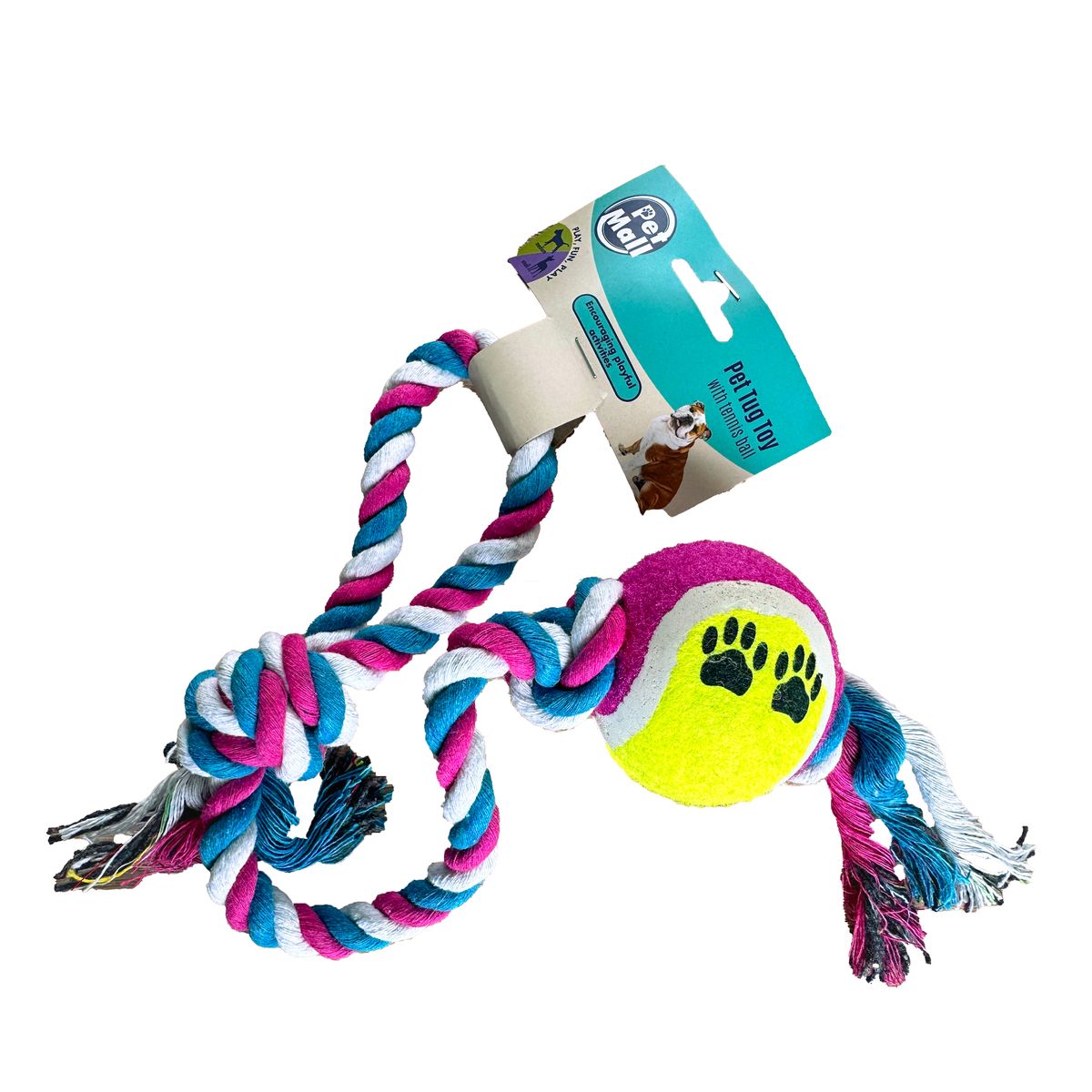 Pet Mall - Dog rope tug toy with tennis ball | Shop Today. Get it ...