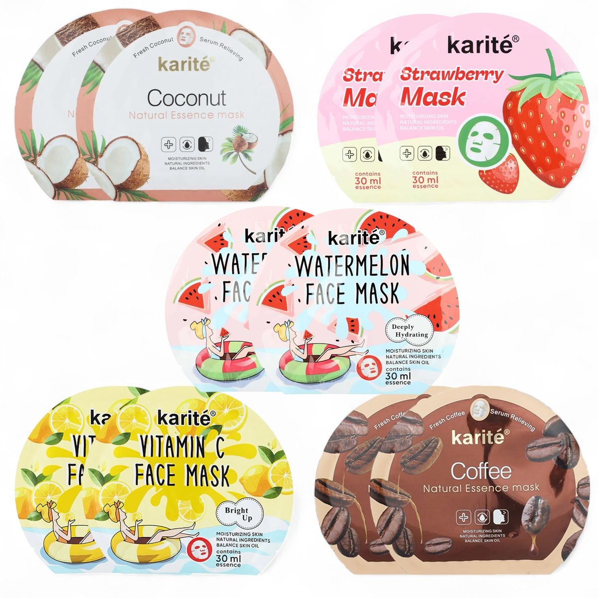 Set of 10 - Karite Brightening Hydrating Facial Sheet Masks | Shop ...