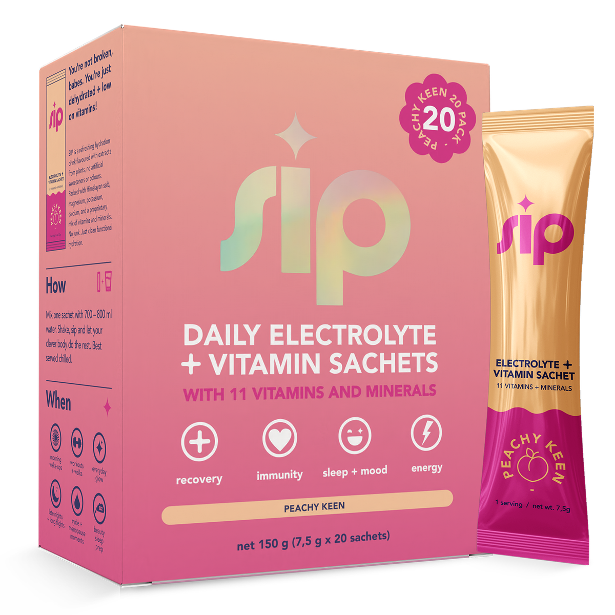 SIP Daily Electrolyte & Vitamin Sachets - Peachy Keen - 20 Pack | Shop ...