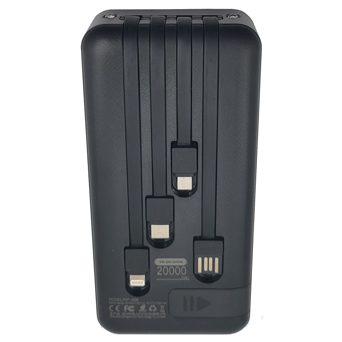 High Capacity Portable 20,000 mAh Power Bank with Built-In Cables ...