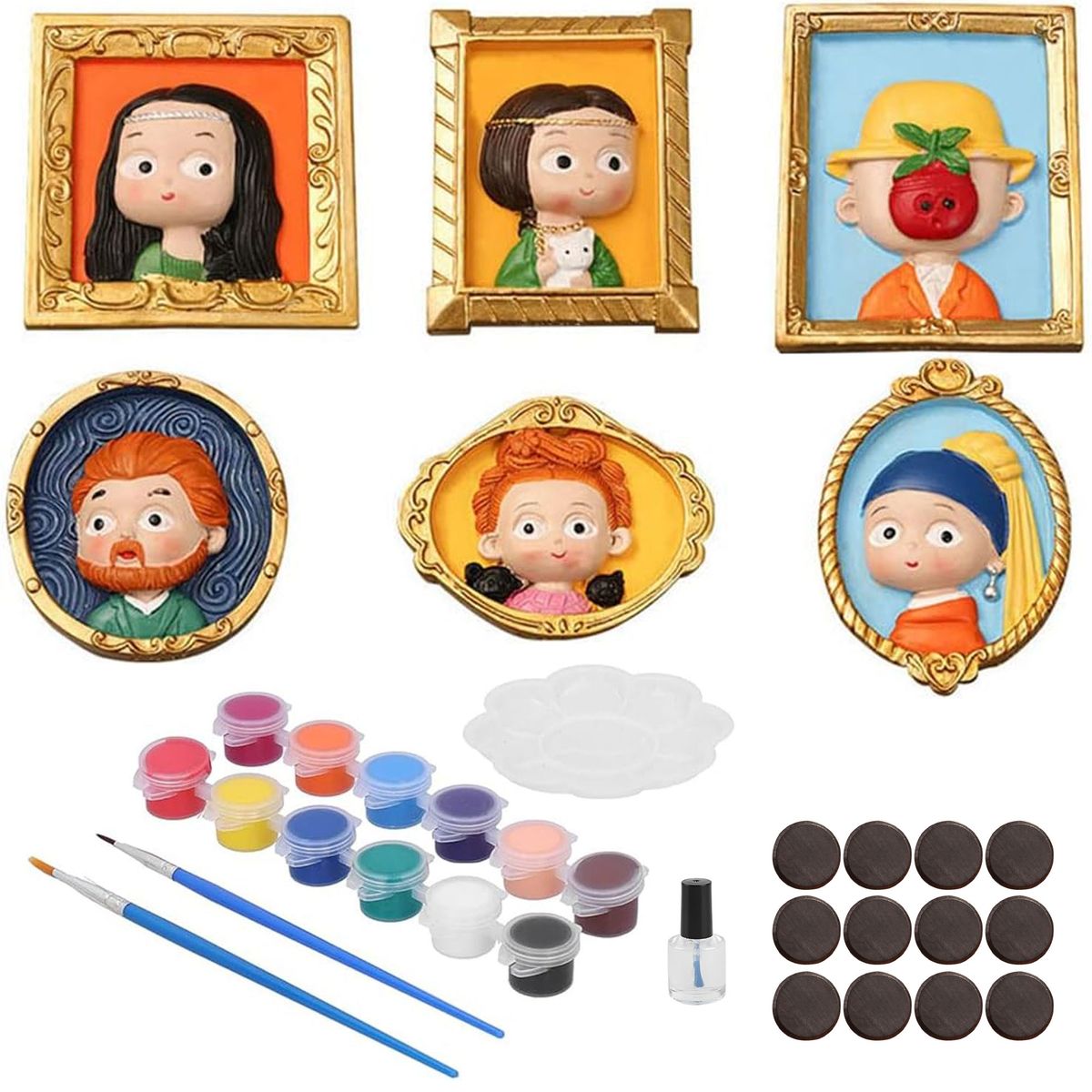 6 Pc DIY Plaster Coloring Kit Refrigerator Magnet Decor for Kids ...