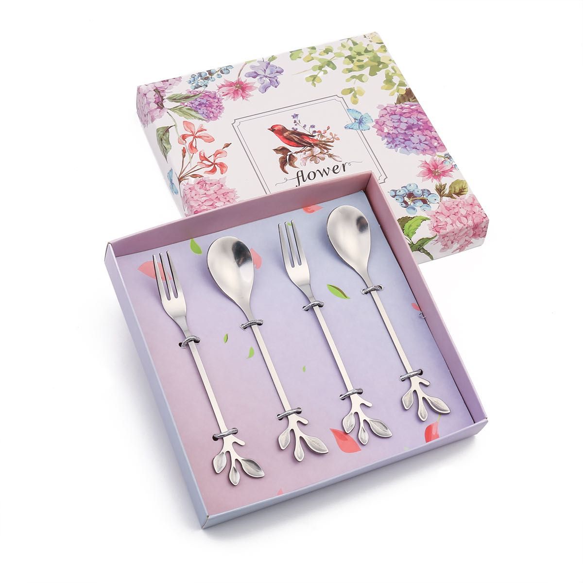 4 Pieces Stainless Steel Leaf Design Stirring Coffee Tea Spoon Dessert ...