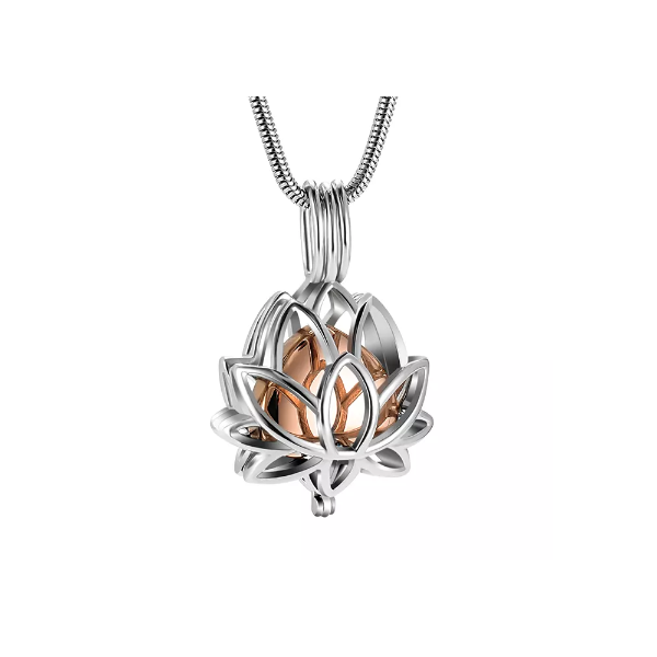 Memorial Safe Keeping Pendant - Lotus Flower With Rose Gold Heart ...