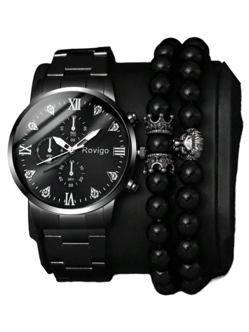 Fashionable Versatile Men's Quartz Watch Matching Beaded Bracelet - 3 ...