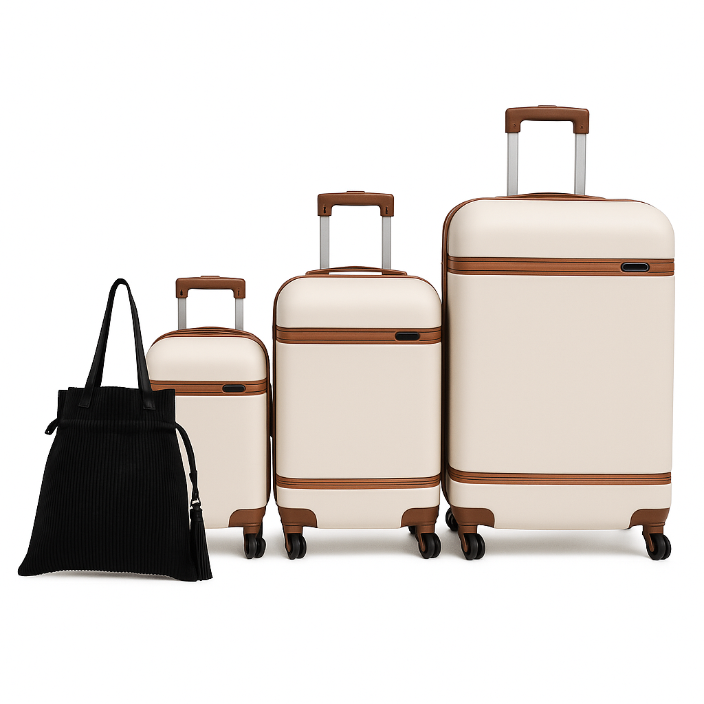 Modern ABS Hard Shell Luggage Set with Tote and Spinner Wheels - Cream ...