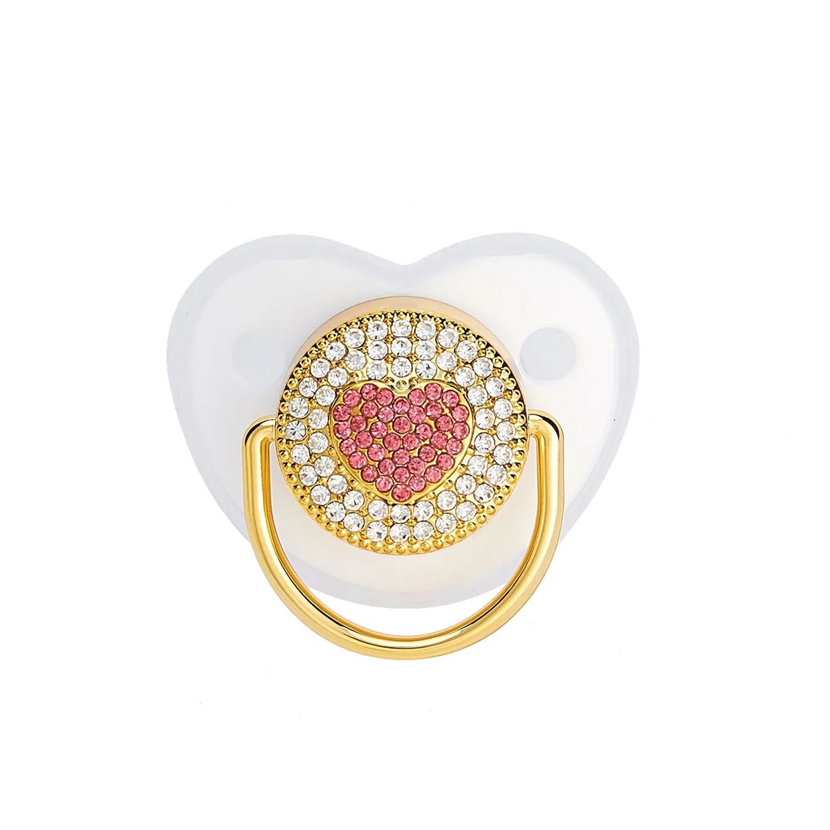 Bling Baby Pacifier - Pink Heart with Gold Chain & Clip (Transparent ...
