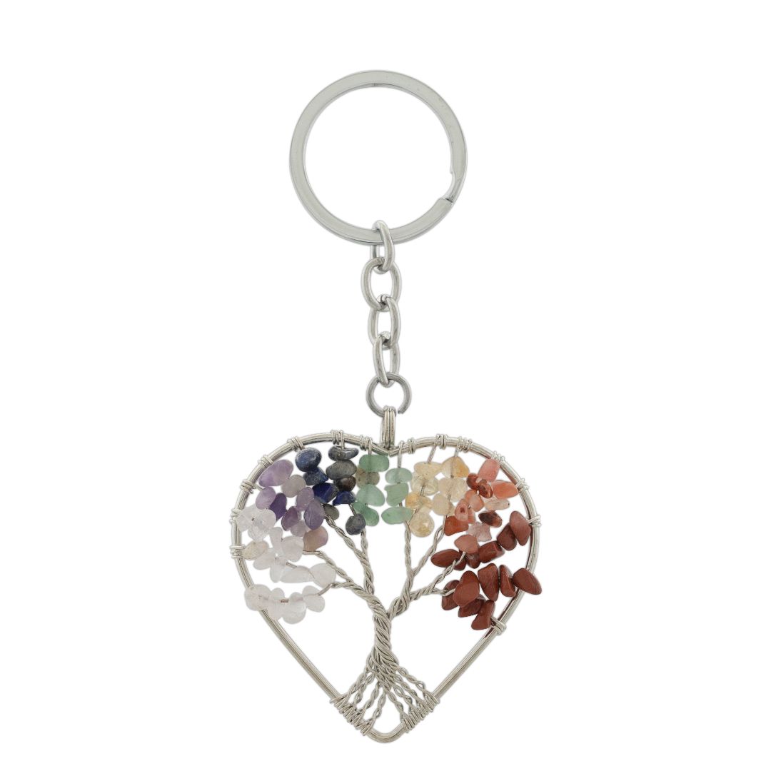 Natural Crystal Stone 7 Chakra Tree of Life Keychain - Unisex - Gift ...