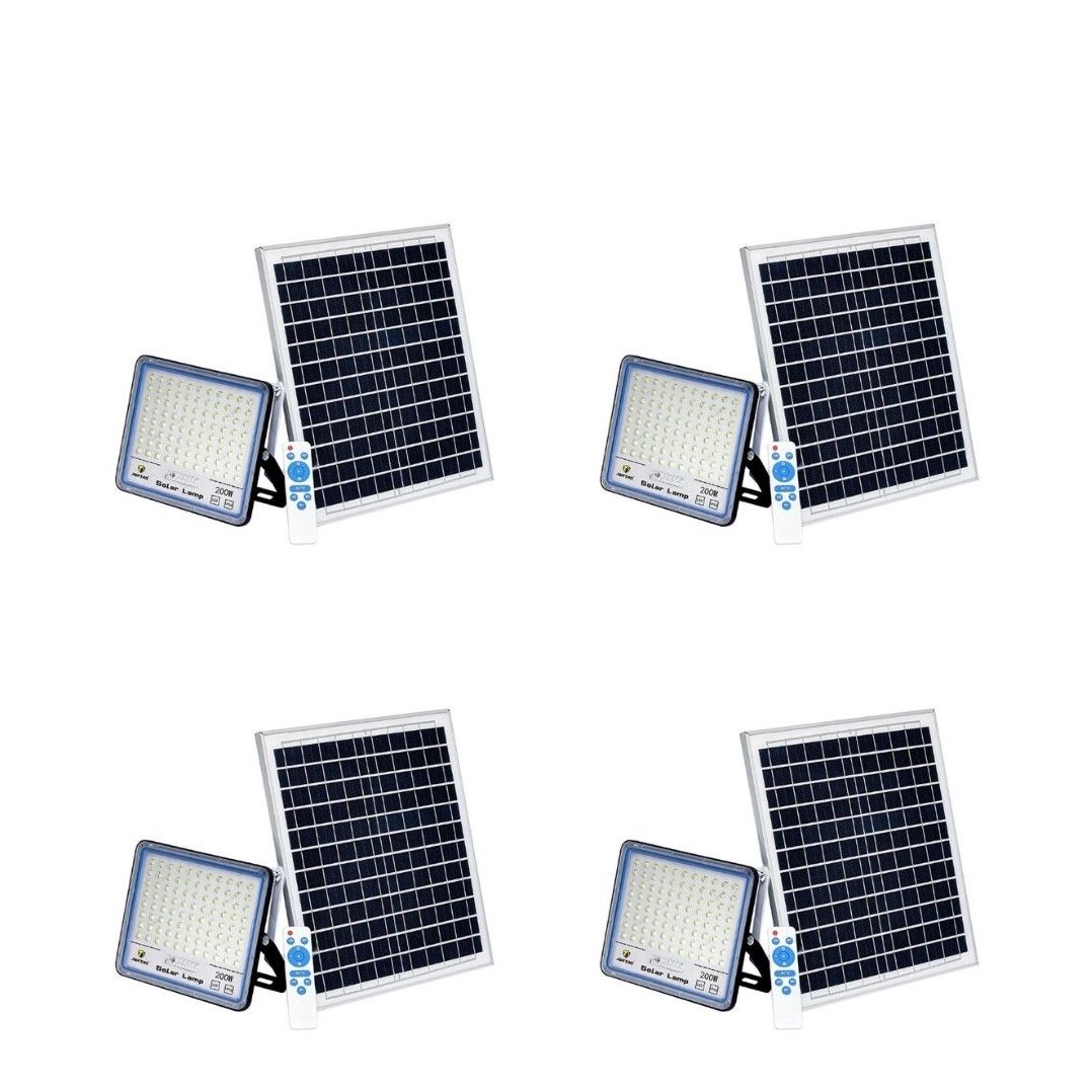200W LED Solar Flood Lamp with Solar panel & Smart Remote - 4 Pack ...
