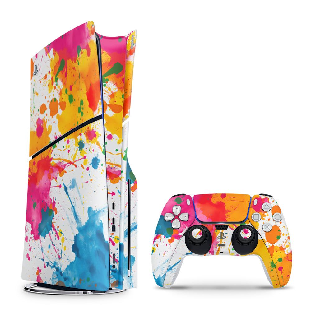 Decal Skin Sticker Compatible with PS5 Slim: Colorful Paint Splash ...