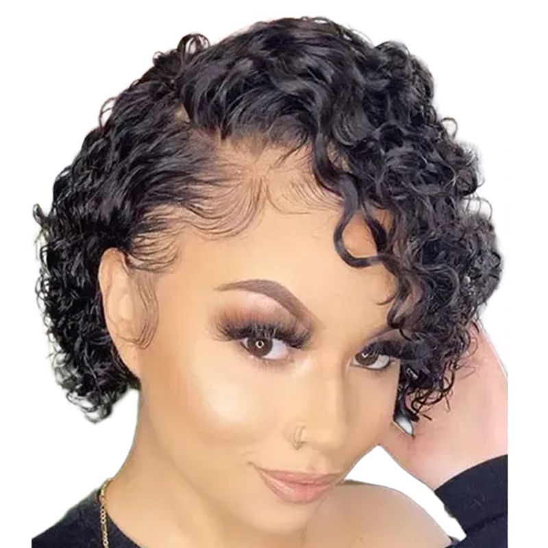 VSP Pixie Cut Short Curly Human Hair Wig 13x1 T Part Full Lace Wigs ...