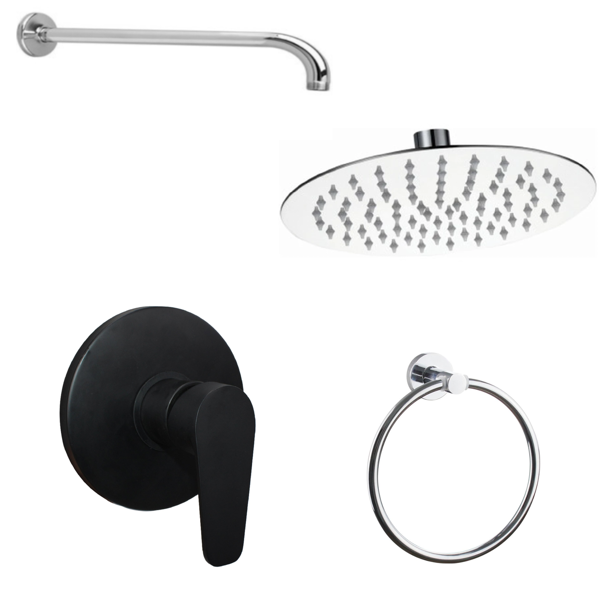 Shower Head Round 8 inch With Black Round Shower Mixer And Towel Ring ...