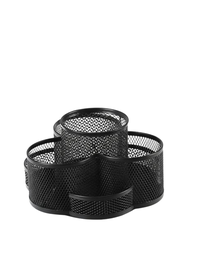 Round Black Mesh Desk Organizer for Office Supplies With 7 Compartments ...