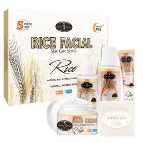 5 Pieces Organic Rice Facial Skin Care Set Soap Toner Face Serum Eye ...